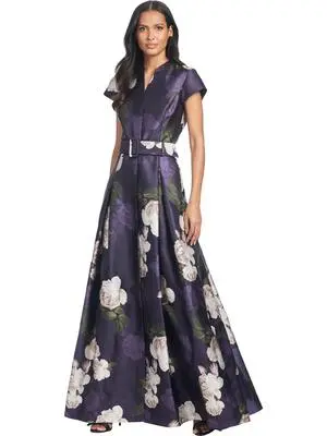 Sachin & Babi Marta Floral Mikado Gown - Twilight Blooms