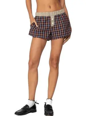 EDIKTED Plaid Cotton Boxer Shorts - Mix
