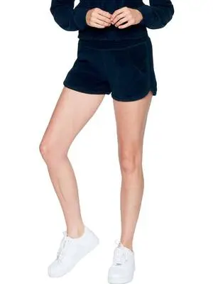 Pam & Gela Smocked Waist Velour Dolphin Shorts - Navy