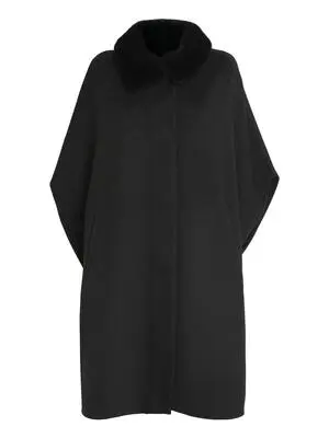YVES SALOMON Wool-cashmere Fox-trim Cape Coat - Black