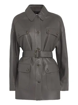 YVES SALOMON Yves Salomon Nappa Lambskin Belted Safari Jacket Black