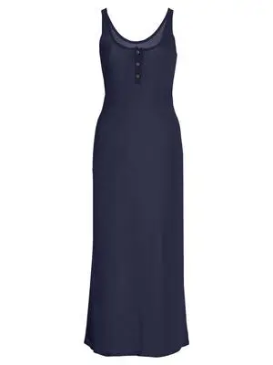 Brandon Maxwell Catherine Knit Henley Midi Dress - Navy