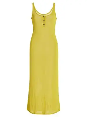 Brandon Maxwell Catherine Knit Henley Midi Dress - Yellow