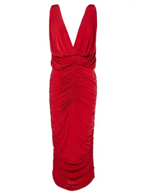 Magda Butrym Ruched Draped Midi Dress - Red