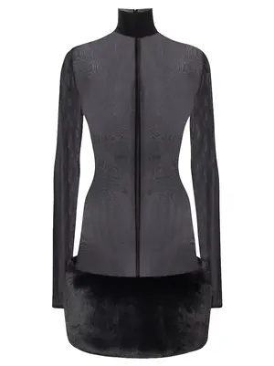 Magda Butrym Sheer Faux Fur-trimmed Minidress - Black