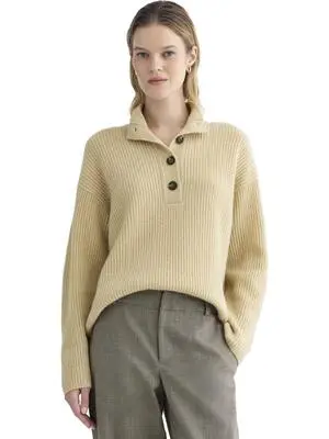 Everlane Cocoon Henley Wool-cashmere Sweater - Heather Light Camel