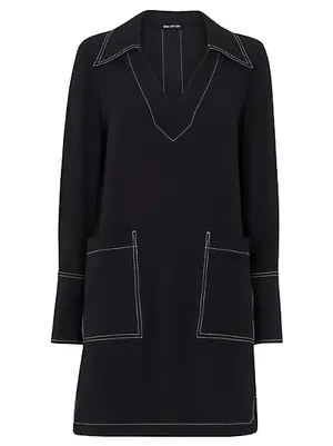 Whistles Contrast-stitch Oversized-collar Woven Mini Dress - Black
