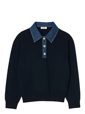 Sandro Denim Polo-Collar Knitted Jumper Bleus