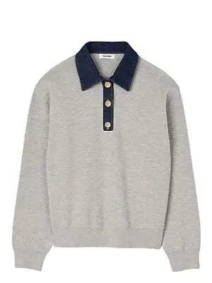 Sandro Button-down Polo-collar Knitted Jumper - Grey