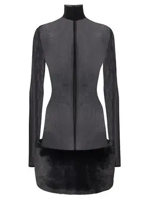 Magda Butrym Sheer Faux Fur-trimmed Minidress - Black