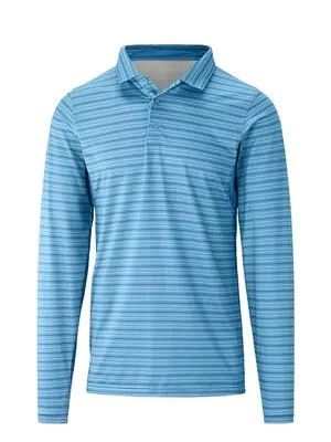 UV SKINZ Long Sleeve Performance Polo - Lagoon Eagle Stripe