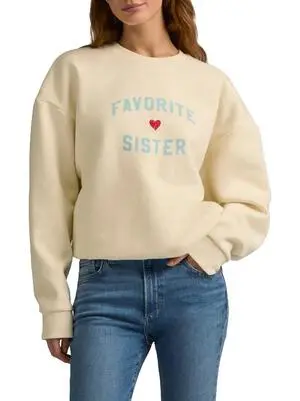 FAVORITE DAUGHTER Favorite Sister Graphic Sweatshirt - Gardenia W/ Baby Blue