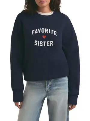 FAVORITE DAUGHTER Favorite Daughter Favorite Sister Graphic Sweatshirt Navy