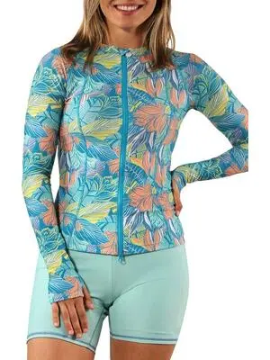 UV SKINZ Long Sleeve Zip Rash Guard - Caribbean Tropics