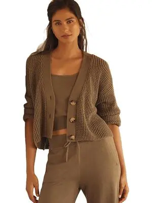 Eberjey Crop Cardigan Sweater - Dark Green