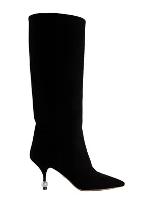 Giambattista Valli Pearl-heel Suede Boots - Black
