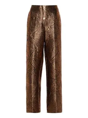 FORTE_FORTE Metallic Matelassé Straight Trousers - Gold