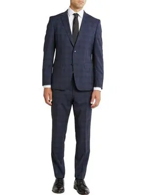 BOSS Huge Plaid Virgin Wool Suit - Navy