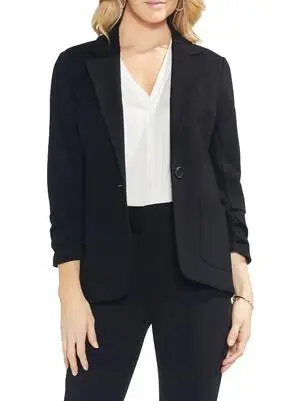 Vince Camuto Ruched Sleeve Ponte Blazer - Rich Black