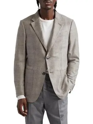 Zegna Windowpane Wool-blend Sport Coat - Taupe