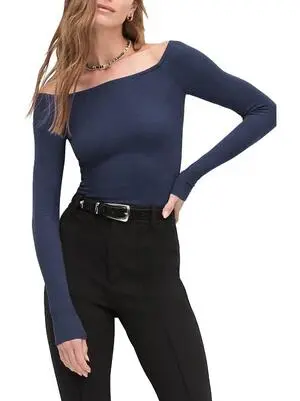 FAVORITE DAUGHTER The Sydney Off The Shoulder Long Sleeve Top - Navy