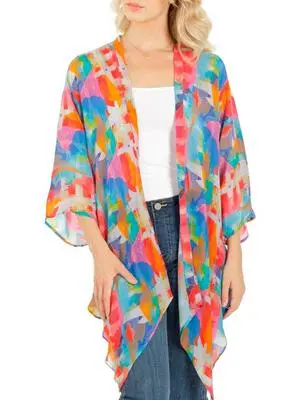 APNY Floral Print Open-front Jacket - Orange Multi
