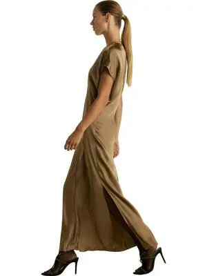 REISS Kora Satin Midi Dress - Khaki