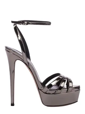 LE SILLA Lola 140mm Leather Platform Sandals - Silver
