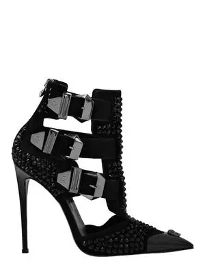 Philipp Plein Philipp Plein Suede Skull Embellished Stiletto Sandals Black