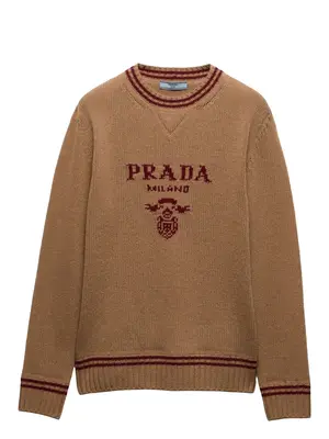Prada Intarsia Knitted-logo Cashmere Jumper - Neutrals