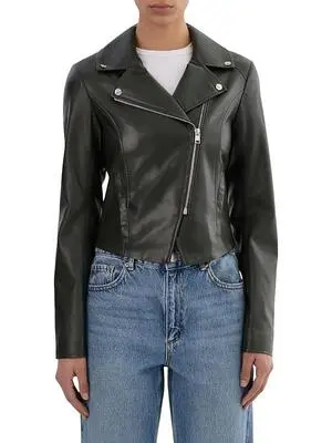 LAMARQUE Pascale Faux Leather Moto Jacket - Dark Olive