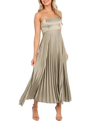 PETAL & PUP Petal & Pup Keegan Pleated Satin Dress Olive