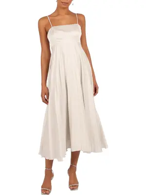 PETAL & PUP Keegan Pleated Satin Dress - White