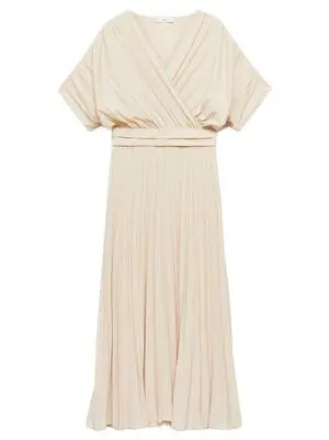 Mango Pleated Faux Wrap Dress - Ecru