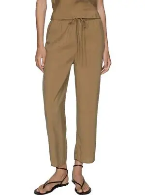 Mango Drawstring Ankle Straight Leg Pants - Medium Brown