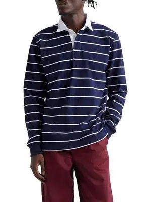 NOAH Classic Stripe Rugby Shirt - White/ Navy