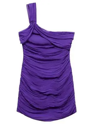 Mango Ruched One-shoulder Mini Dress - Purple