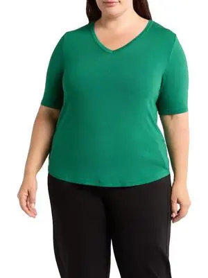 Universal Standard Universal Standard Lily Liquid Jersey V-neck T-shirt Green Jacket