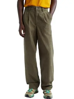 NOAH Double Pleat Cotton Pants Dark Olive