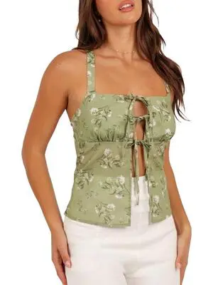 PETAL & PUP Juliette Floral Tie-front Top - Sage Botanica