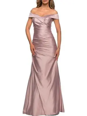 LABOMME Off-the-shoulder Satin Evening Gown - Champagne