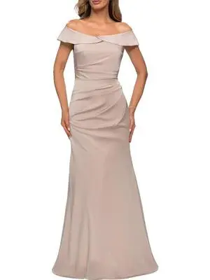 LABOMME Off-the-shoulder Satin Evening Gown - Champagne