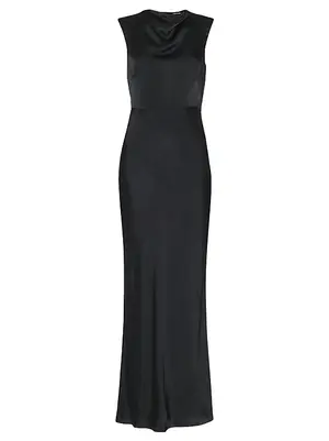 Whistles Satin Maxi Dress With Open Back - Black