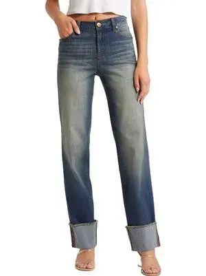 1822 Denim Cuffed Raw Hem Straight Leg Jeans - Flint