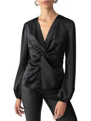 Sanctuary Front Twist Satin Top - Black