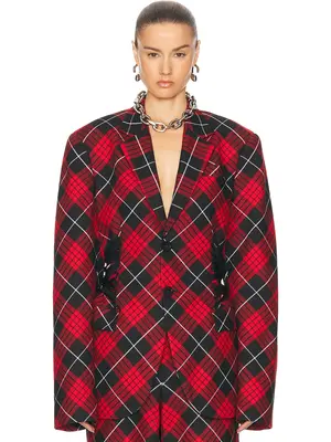 Jean Paul Gaultier Tartan Tailored Jacket - Red  Black  & White