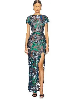 BRONX BANCO Embellished Gown With Slit - Black