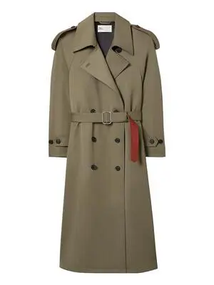 Tory Burch Wool Blend Trench Coat Olive Khaki
