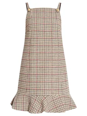 GANNI Sleeveless Checked Minidress - Neutrals