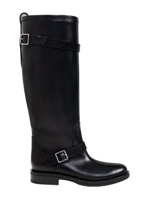 Saint Laurent Almond-toe Leather Boots - Black
